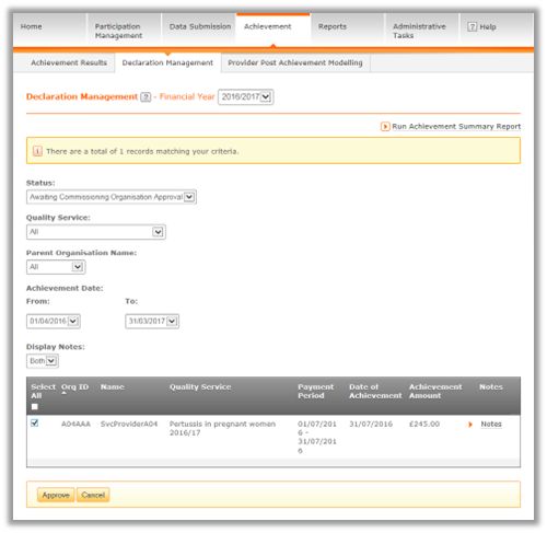 Approving a final Achievement and Payment Declaration